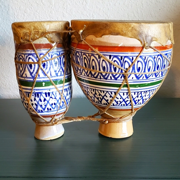Hand Crafted | Art | Vintage Moroccan Taarija Ceramic Goat Skin Drum ...